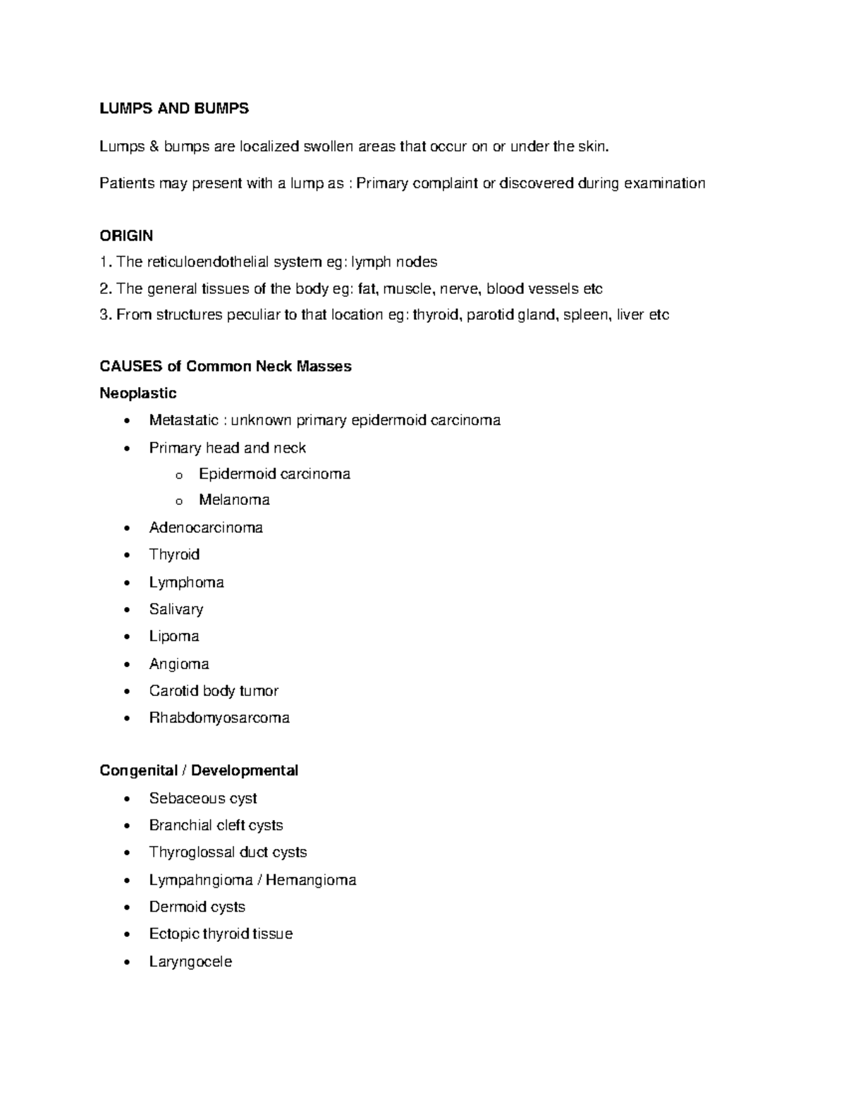 Brief on Lumps and Bumps - LUMPS AND BUMPS Lumps & bumps are localized ...