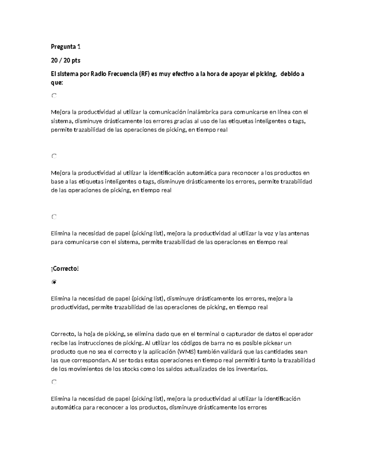 Test M4-A1 Introduccion a la logistica - 20 / 20 pts El sistema por ... Test M4-A1 Introduccion a la logistica - 20 / 20 pts El sistema por ...