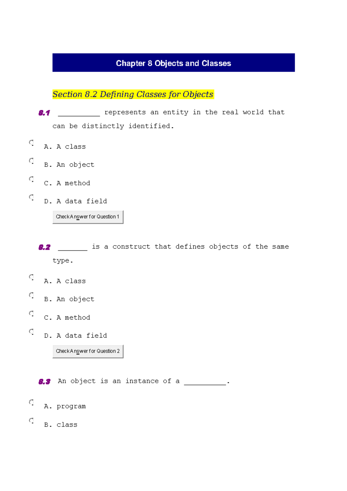 Information Systems - Chapter 8 Objects and Classes Section 8 Defining ...