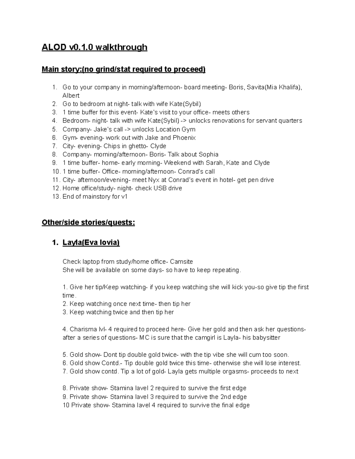 ALOD walkthrough - Rich - ALOD v0.1 walkthrough Main story:(no grind ...