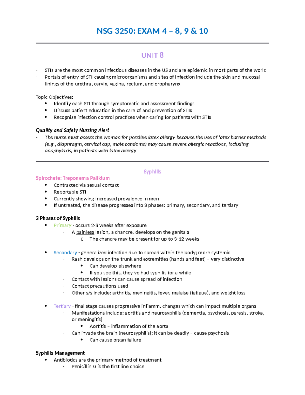 FILE 5863 - NSG 3250: EXAM 4 – 8, 9 & 10 UNIT 8 STIs are the most ...