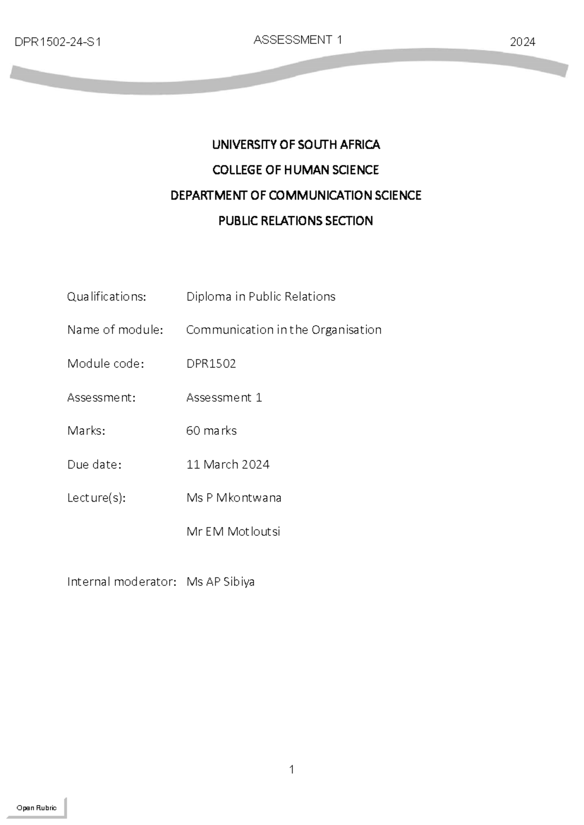 DPR 1502 Assessment 1 - DPR 1502 - 24 - S 1 ASSESSMENT 1 2024 1 ...