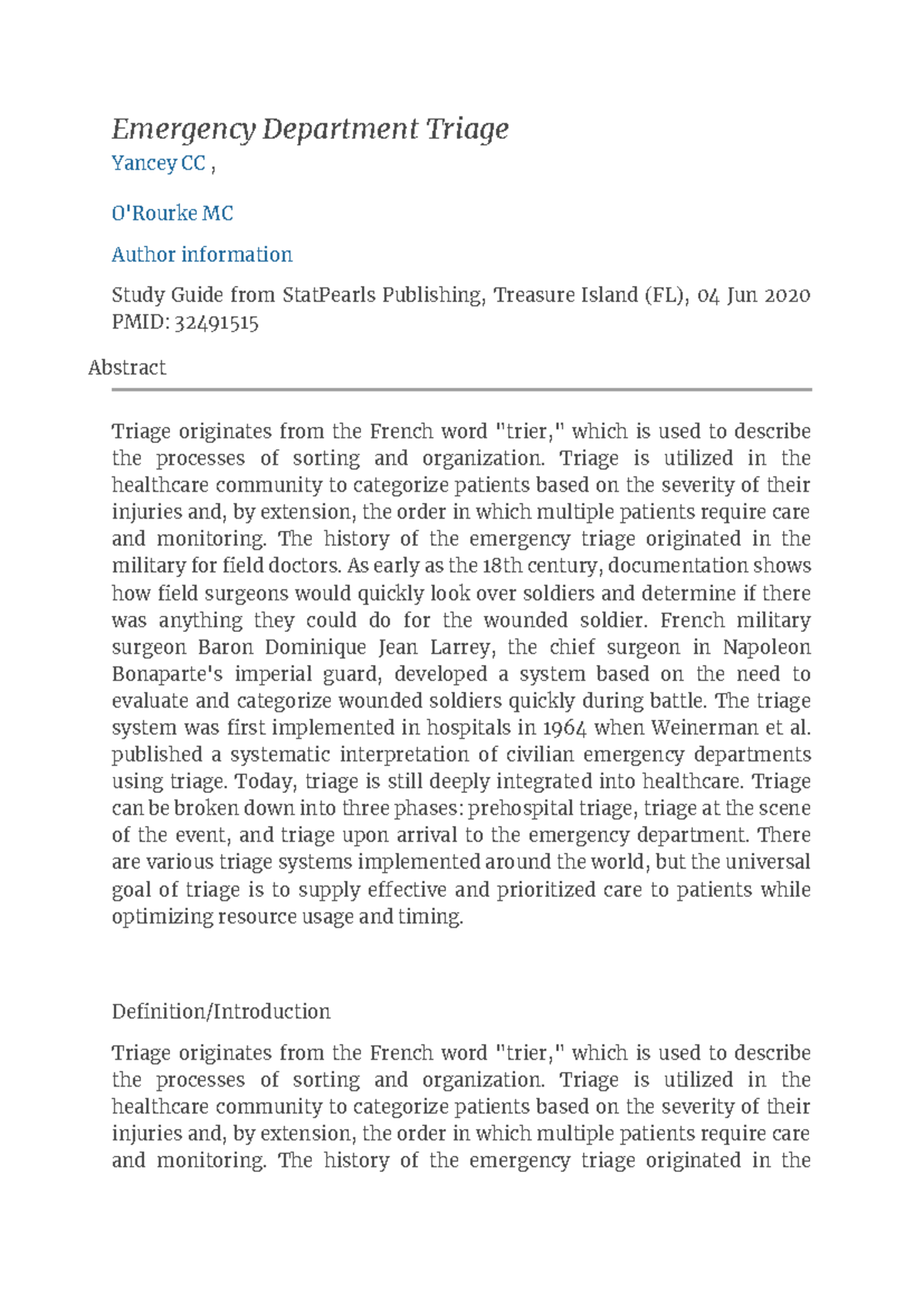 Emergency-Department-Triage - Emergency Department Triage Yancey CC , O ...