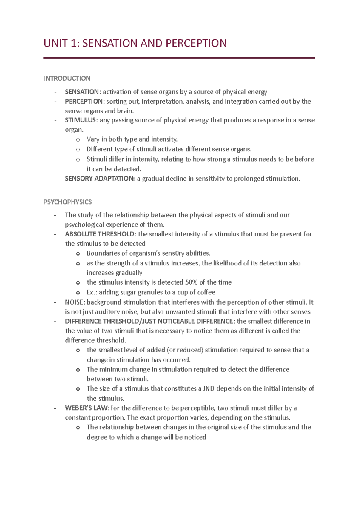 Sensation and Perception - UNIT 1: SENSATION AND PERCEPTION ...