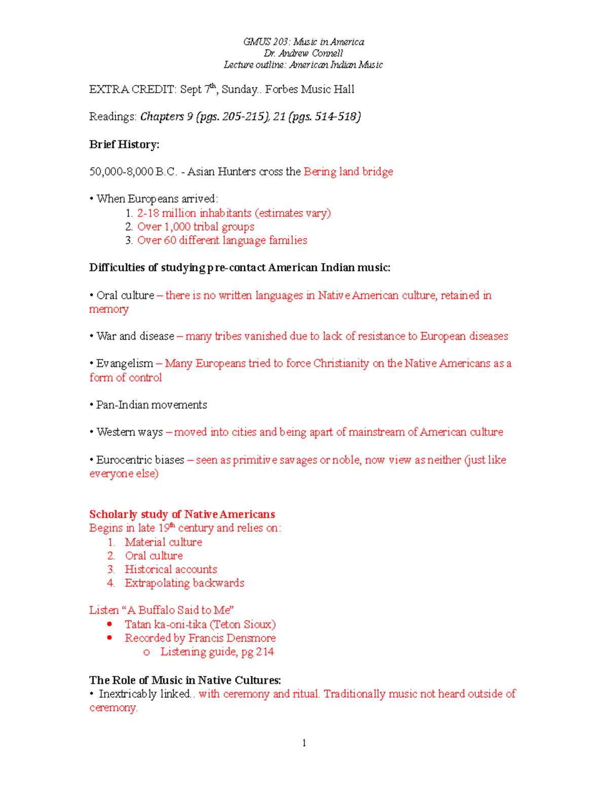 02 Indian music outline - Dr. Andrew Connell Lecture outline: American ...
