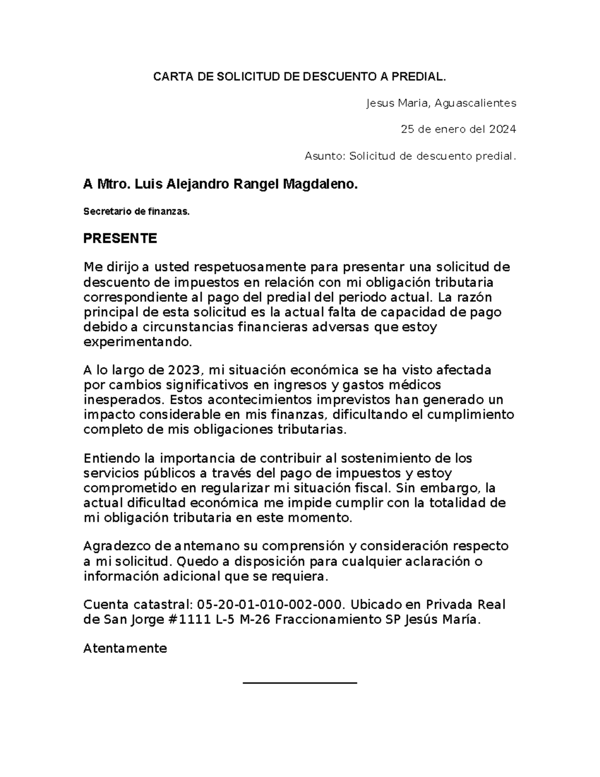 Escrito solicitud descuento predial - CARTA DE SOLICITUD DE DESCUENTO A ...