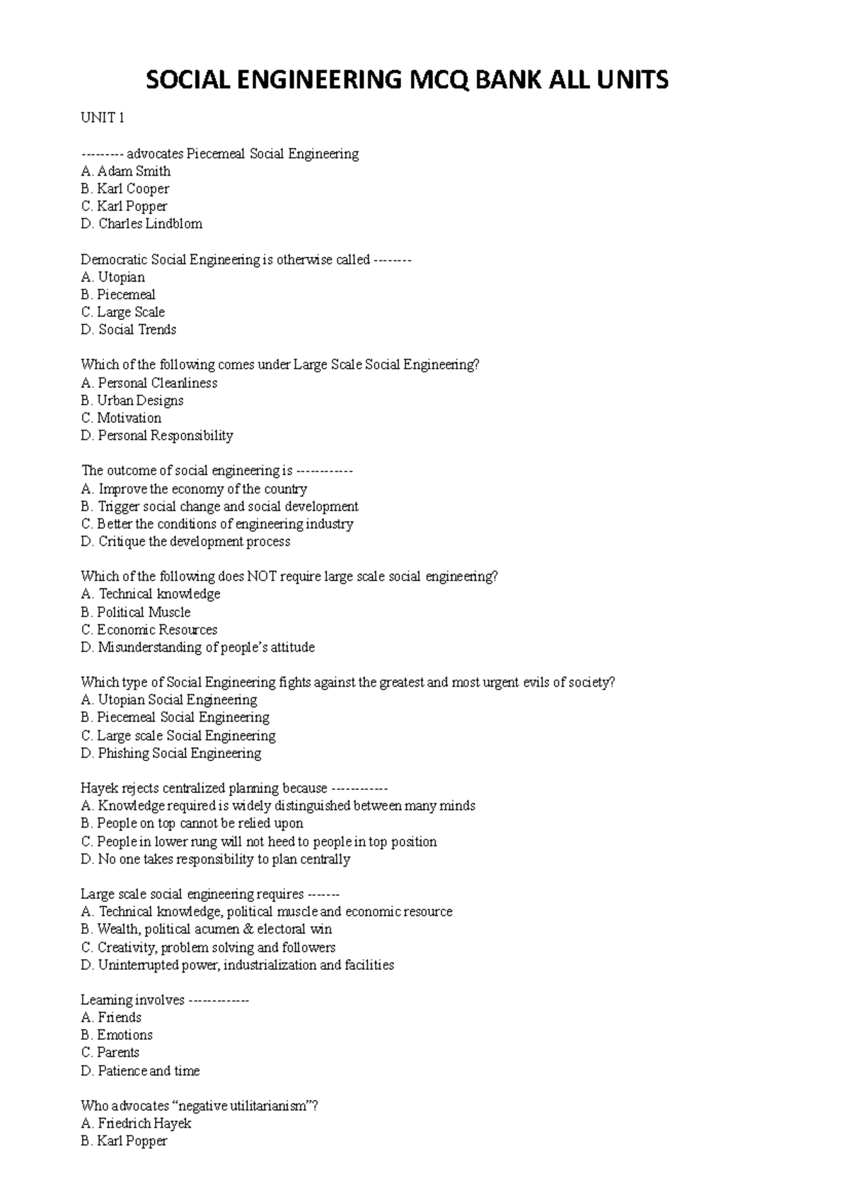 Social engineering mcq all units - SOCIAL ENGINEERING MCQ BANK ALL ...