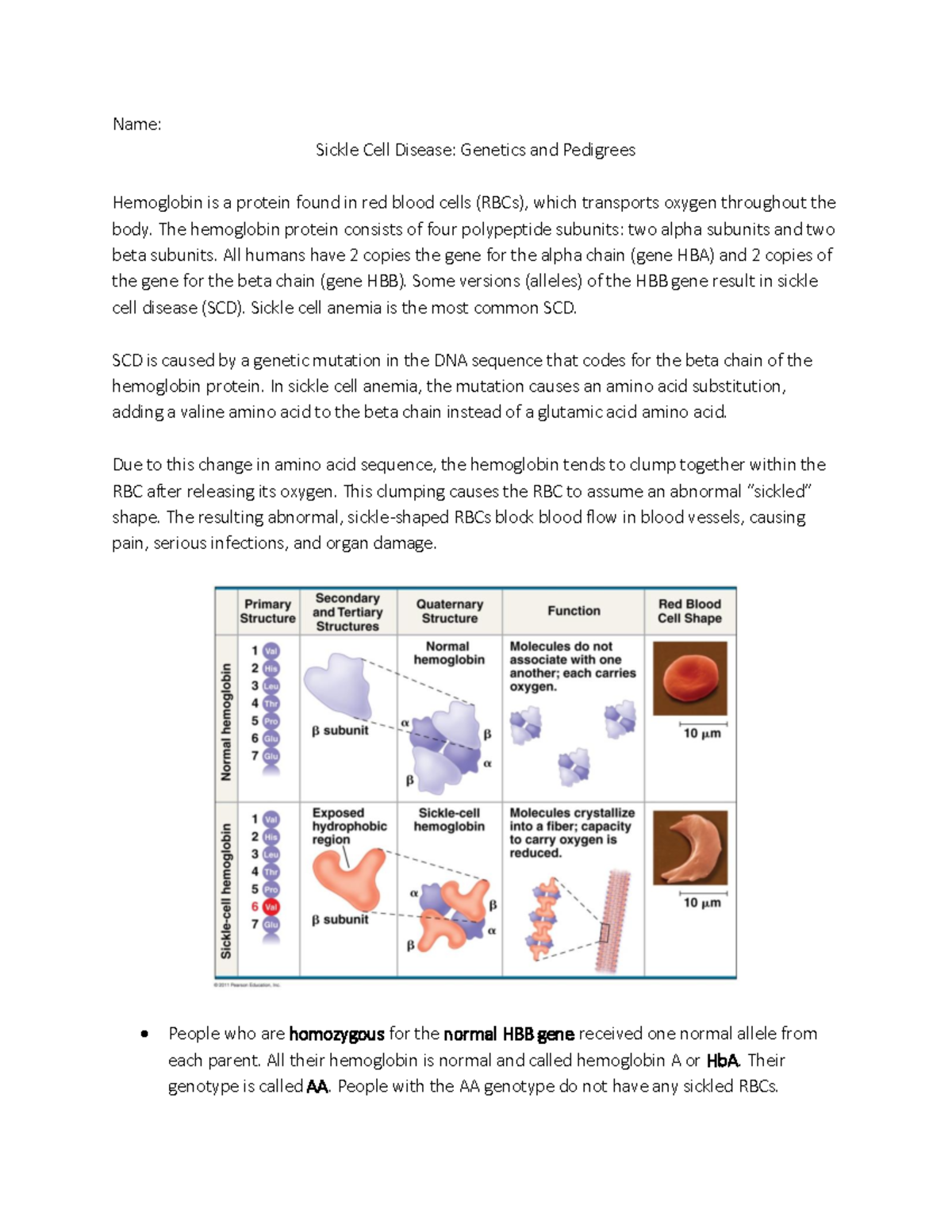 Genetics and Pedigrees - Name: Sickle Cell Disease: Genetics and ...
