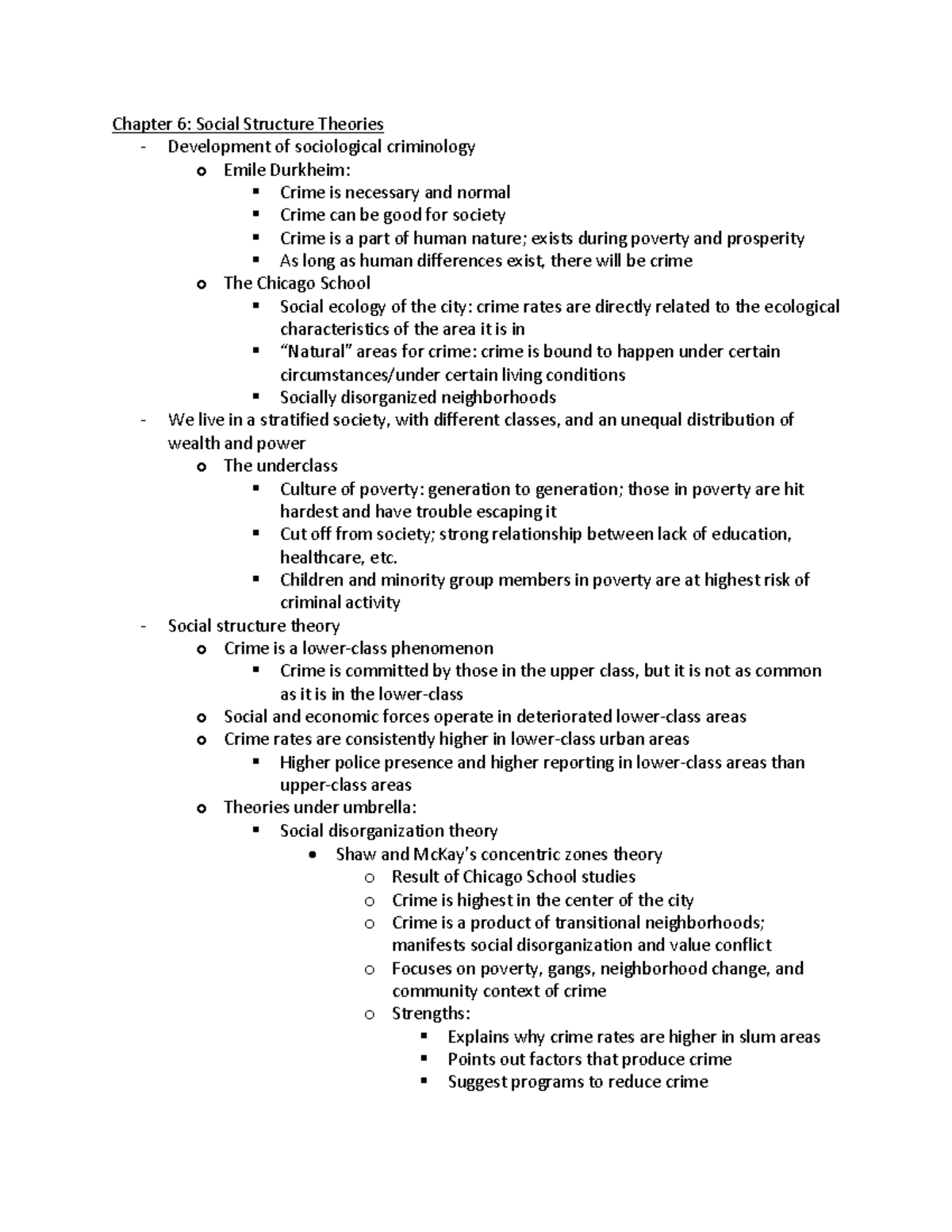 Intro to Crim Chapter 6 - Notes on Social Structure Theories; Amy ...