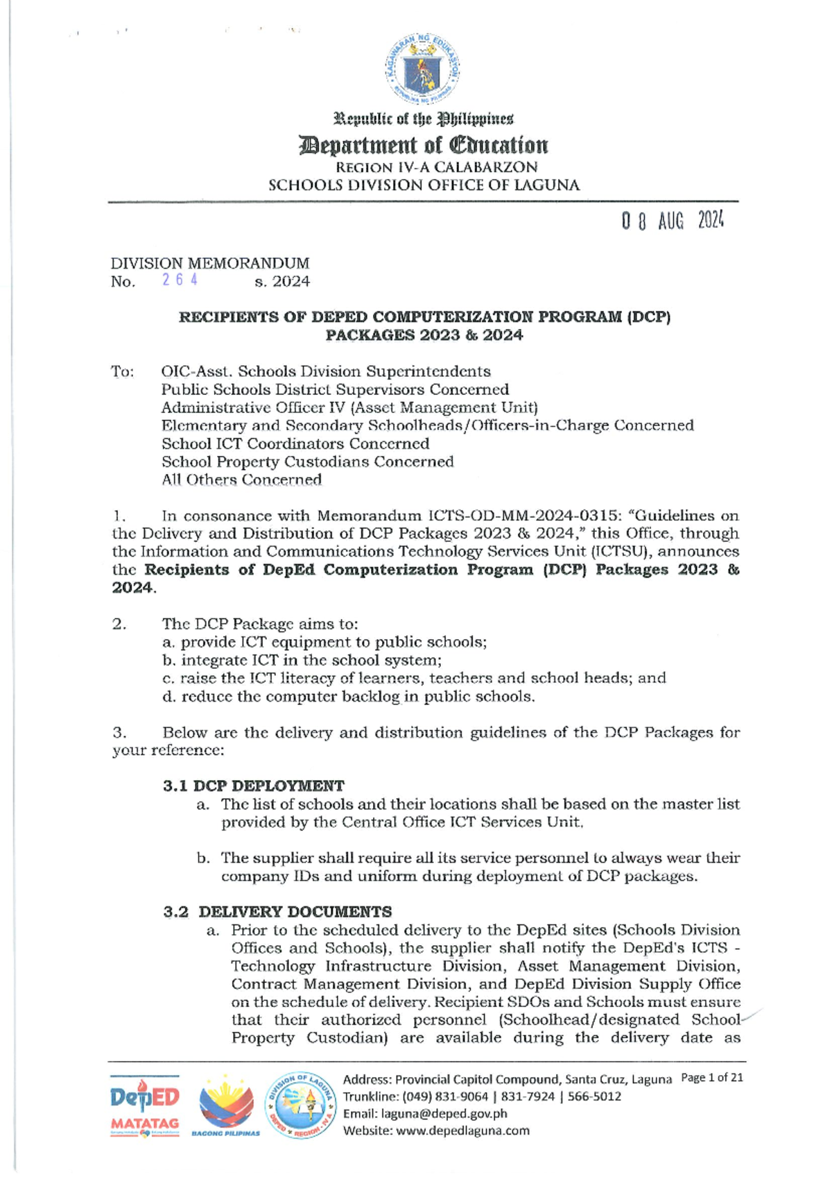 DM264s2024 Recipients OF Deped Computerization Program DCP Packages ...