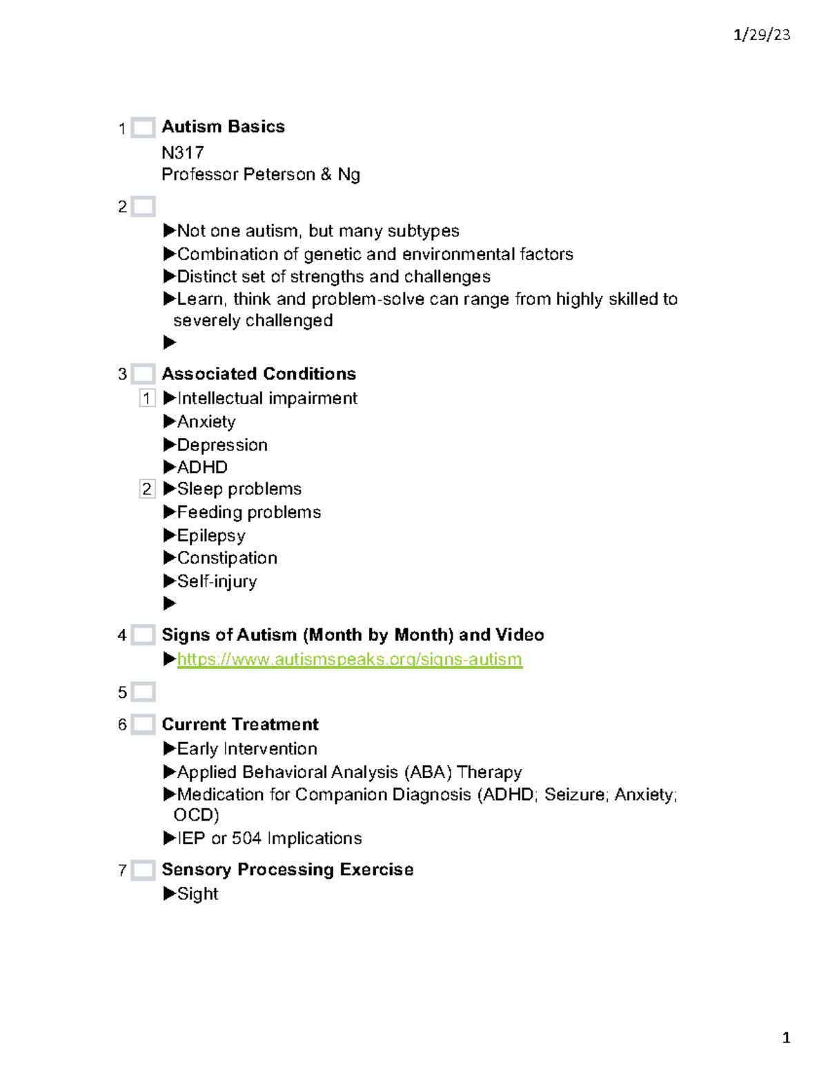 Autism Basics - 1/29/ 1 Autism Basics N Professor Peterson & Ng uNot ...
