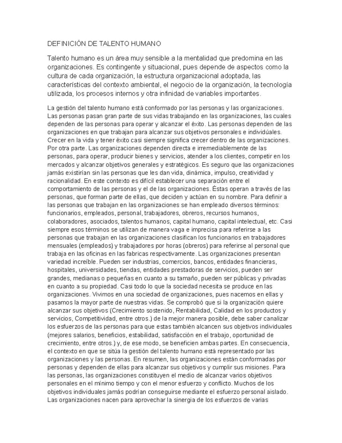 Definición DE Talento Humano - DEFINICIÓN DE TALENTO HUMANO Talento ...