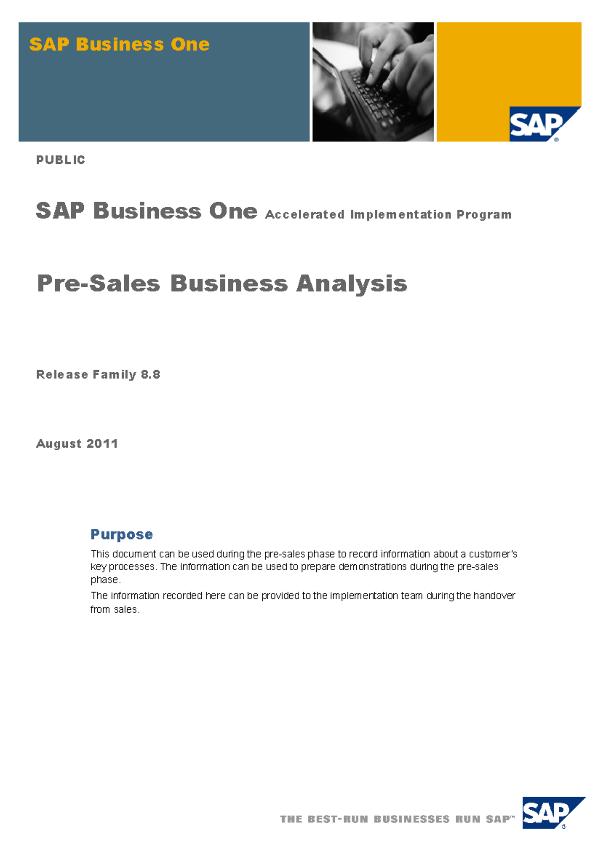 B1AIP30 - Pre-sales Business Analysis - PUBLIC SAP Business One Accelerated Implementation ...