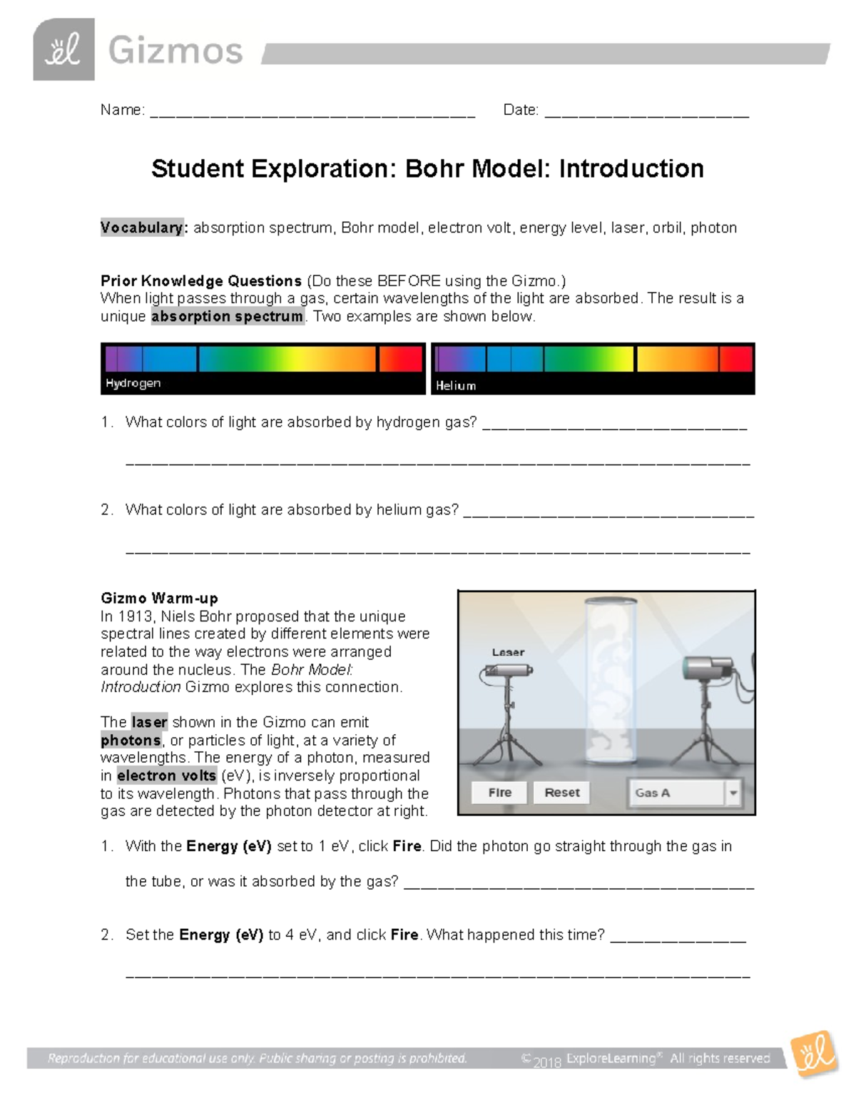 Bohr Model Intro SE - all love - Name ...