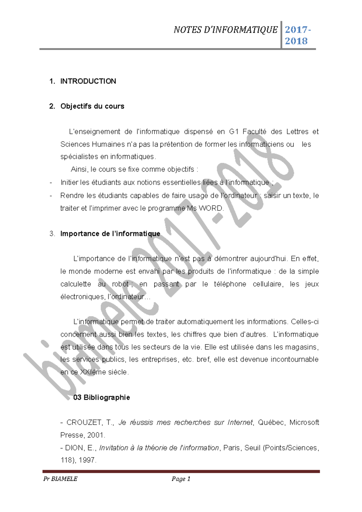 Cours D Informatique EN G1 FLSH 2015-2016 - 2018 1. INTRODUCTION 2 ...