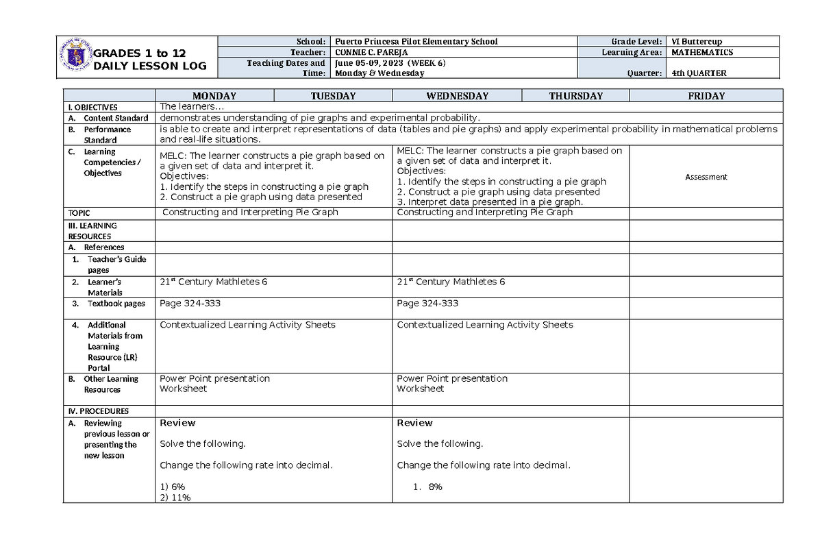 DLL Mathematics 6 Q4 W6 - Summary An Introduction to Developmental ...