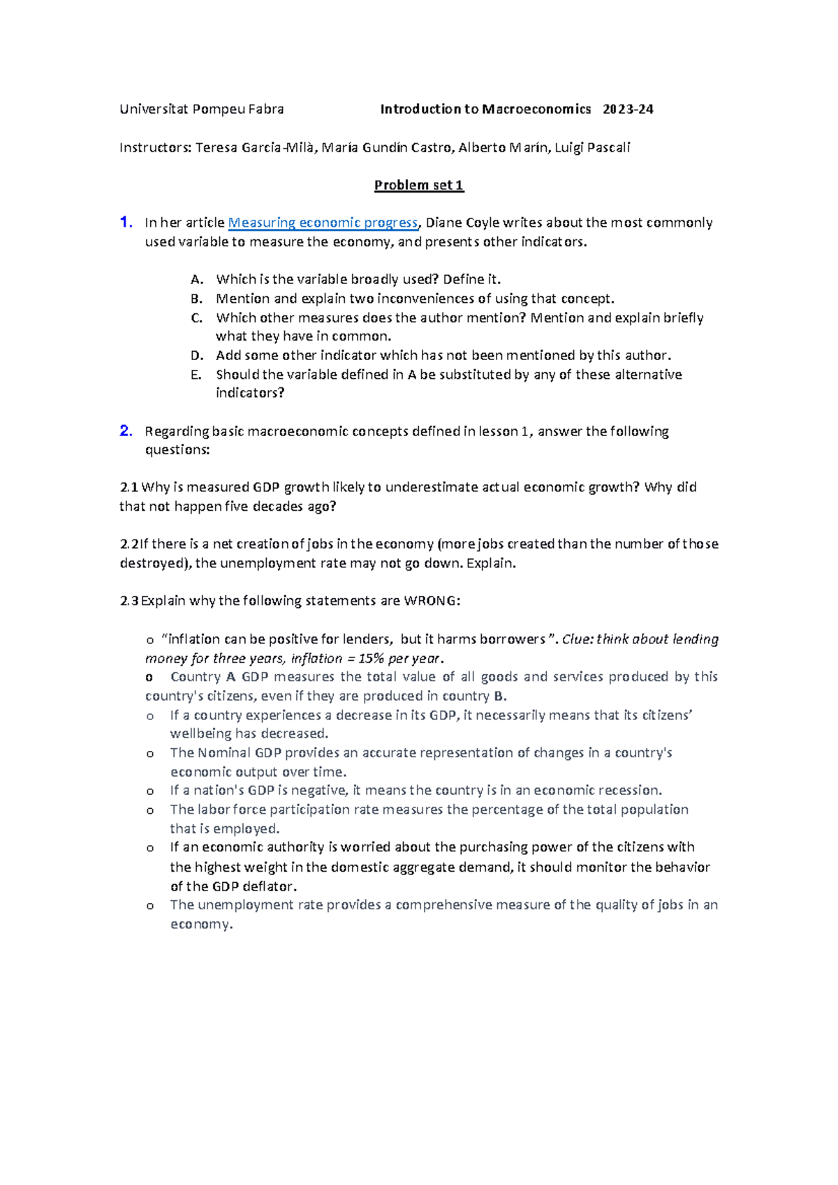 Problem Set 1 - Ejercicios resueltos del primer seminario - Universitat Pompeu Fabra ...