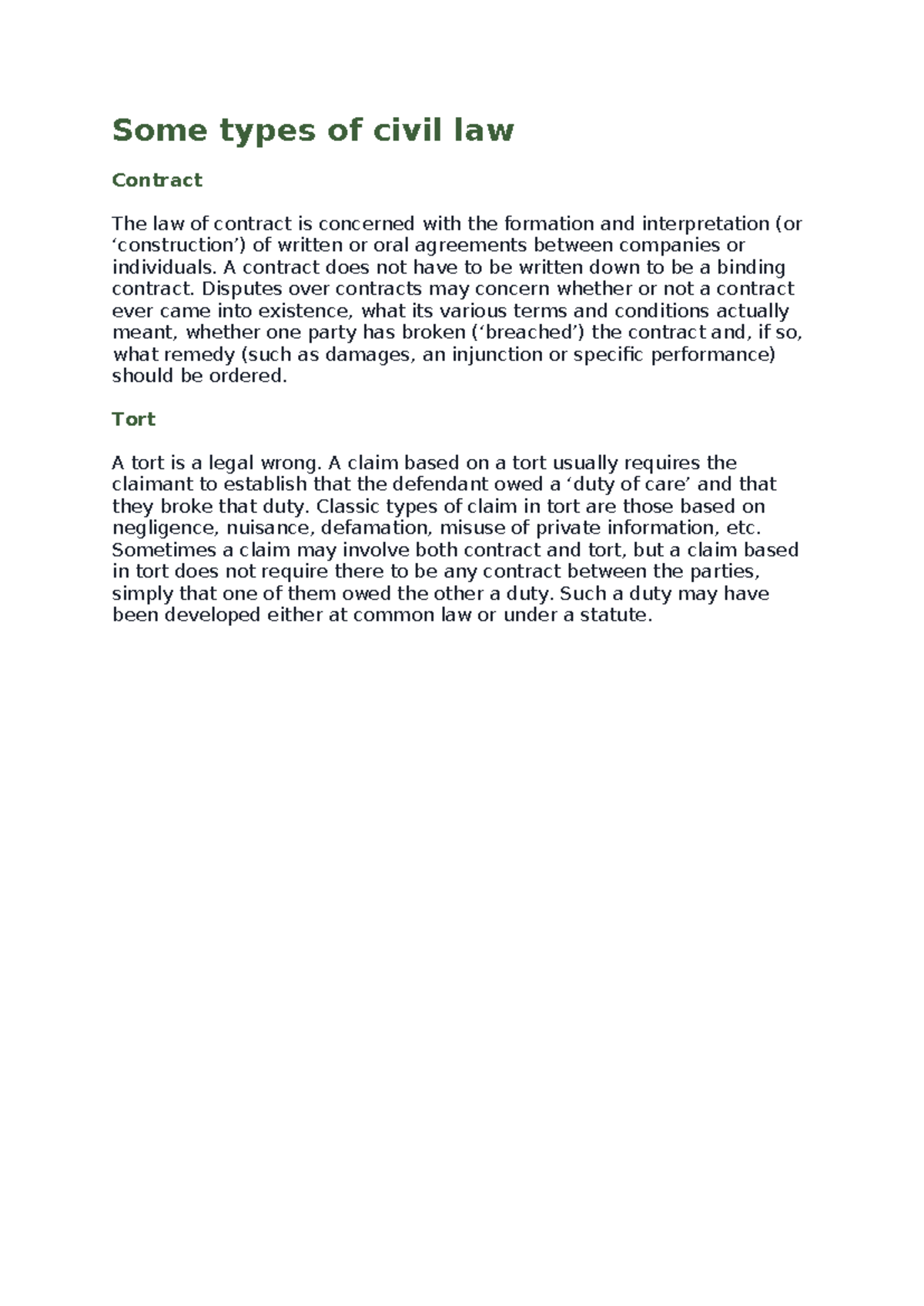 Some types of civil law - common law notes - Some types of civil law ...