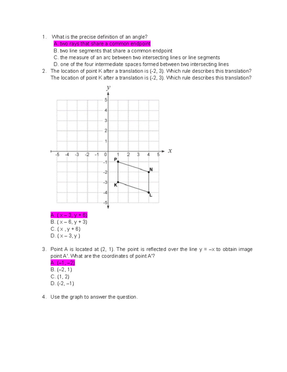 GEO ASSIGNMENT 3.1 - What is the precise definition of an angle? A. two ...