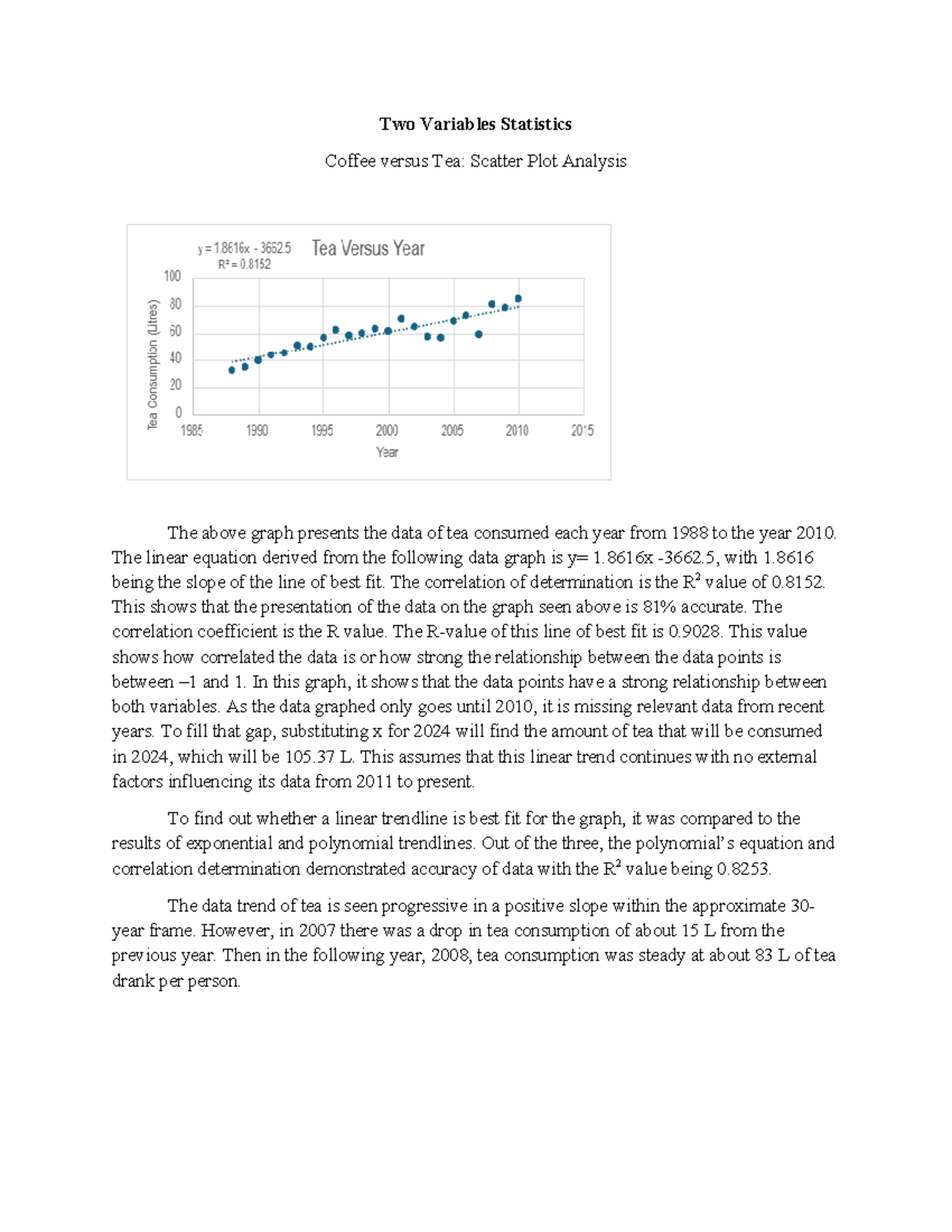 Two Variables Statistics - Two Variables Statistics Coffee versus Tea: Scatter Plot Analysis The ...