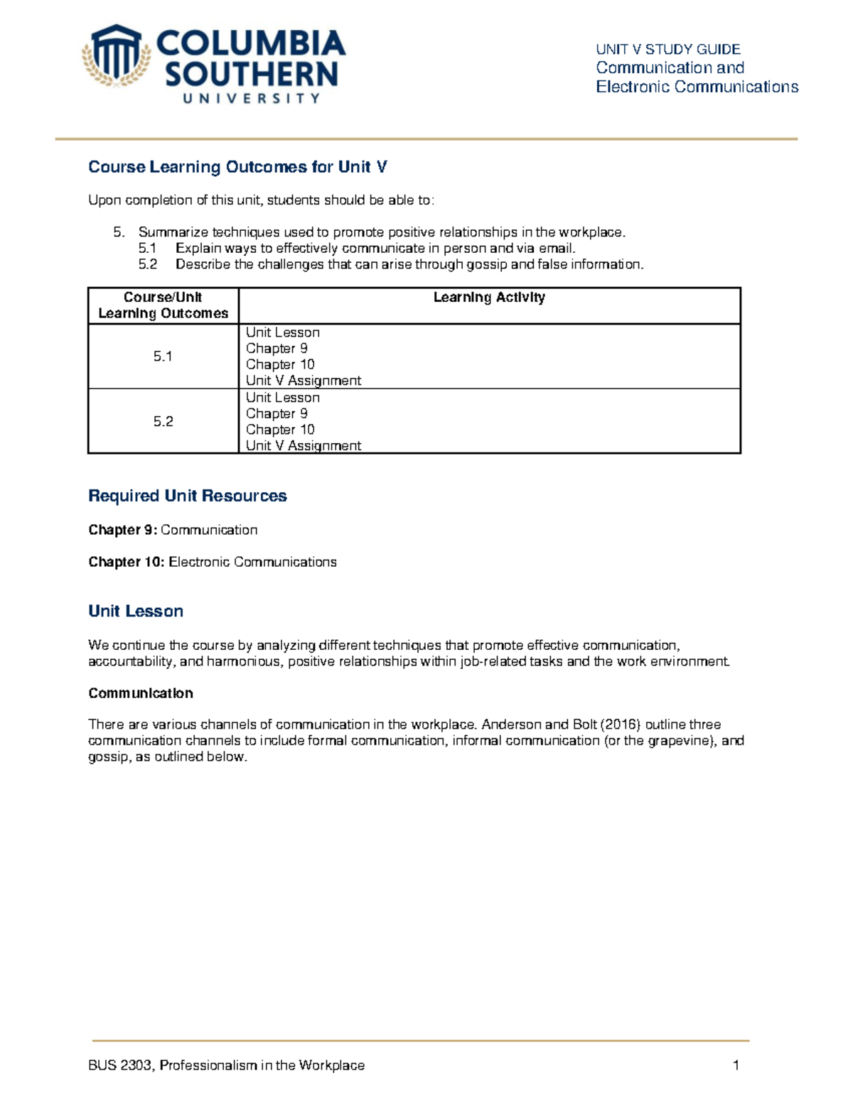 BUS 2303 UNIT 5 STUDY GUIDE - Course Learning Outcomes for Unit V Upon ...
