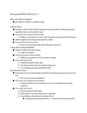 Chapter 11 Notes - Chapter 11 The really bad experiment One group ...