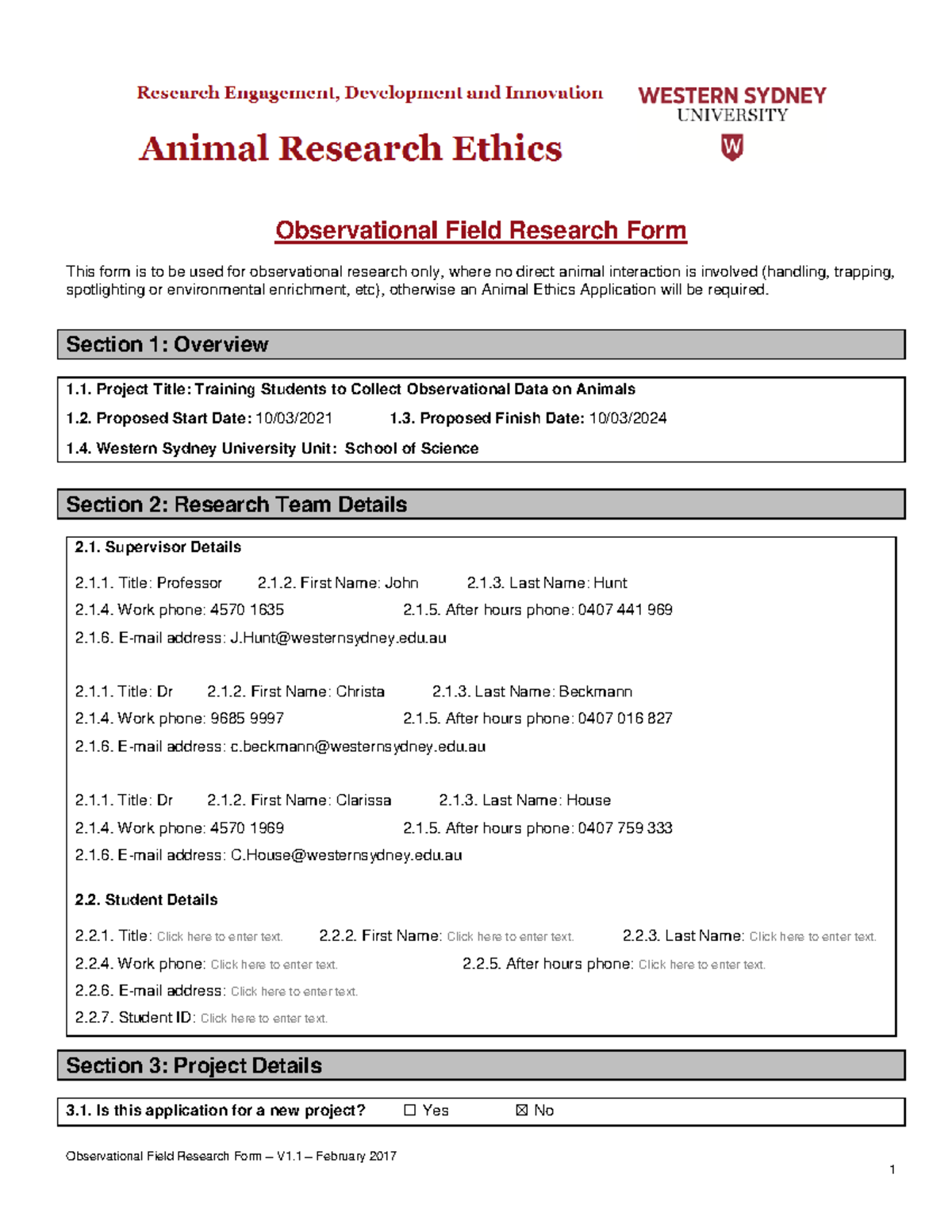 Observational Ethics application Animal Behaviour approved ...