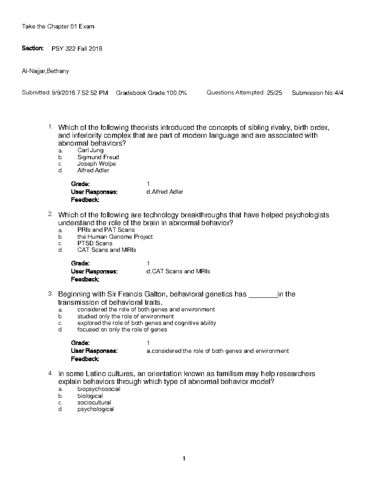 My Psych Lab - Abnormal Psych - Ch1 MPL 100% - Take the Chapter 01 Exam ...