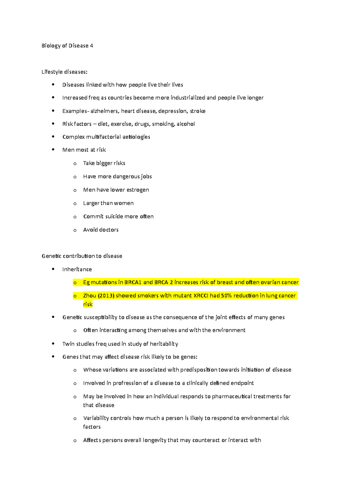 Biology of Disease - Lecture notes 4 - Biology of Disease 4 Lifestyle ...