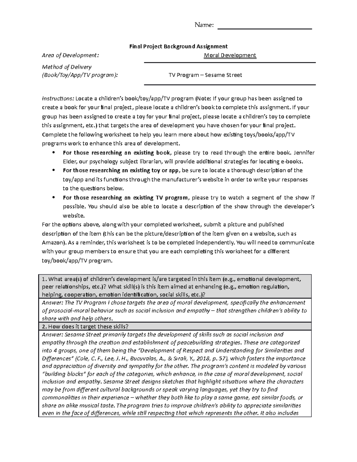 PSYC 205 Background Assignment - Name : Final Project Background ...