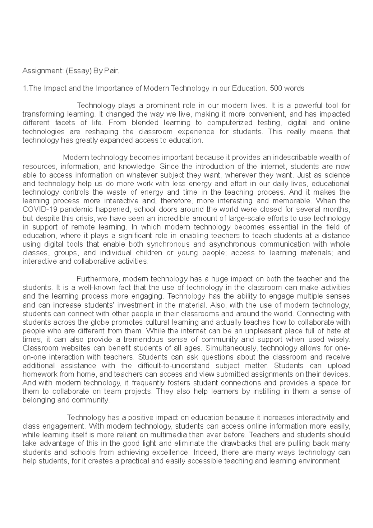 Art Appreciation - Assignment: (Essay) By Pair. 1 Impact and the ...