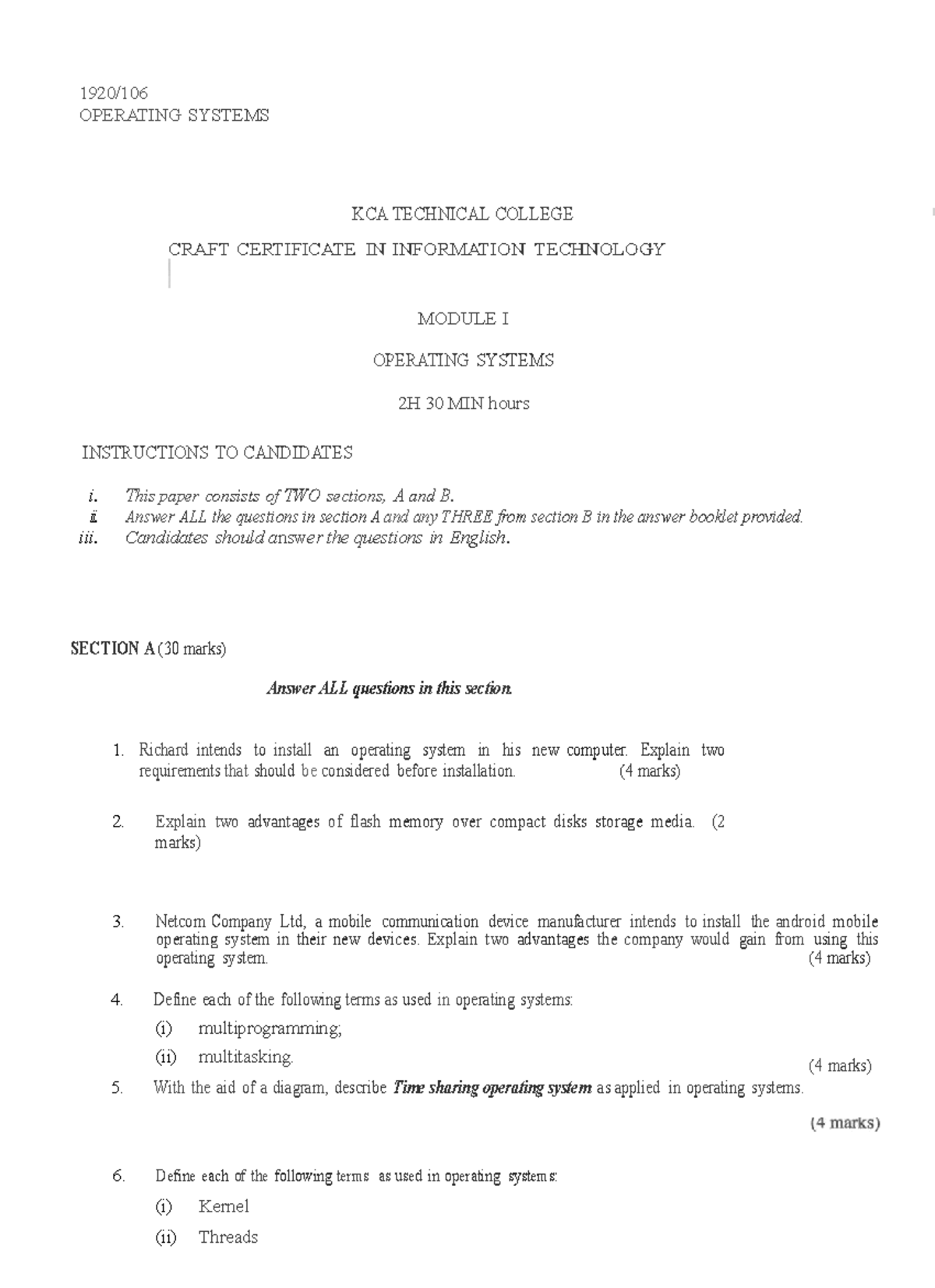 Operating Systems SEM 1 - 1920/ OPERATING SYSTEMS KCA TECHNICAL COLLEGE ...