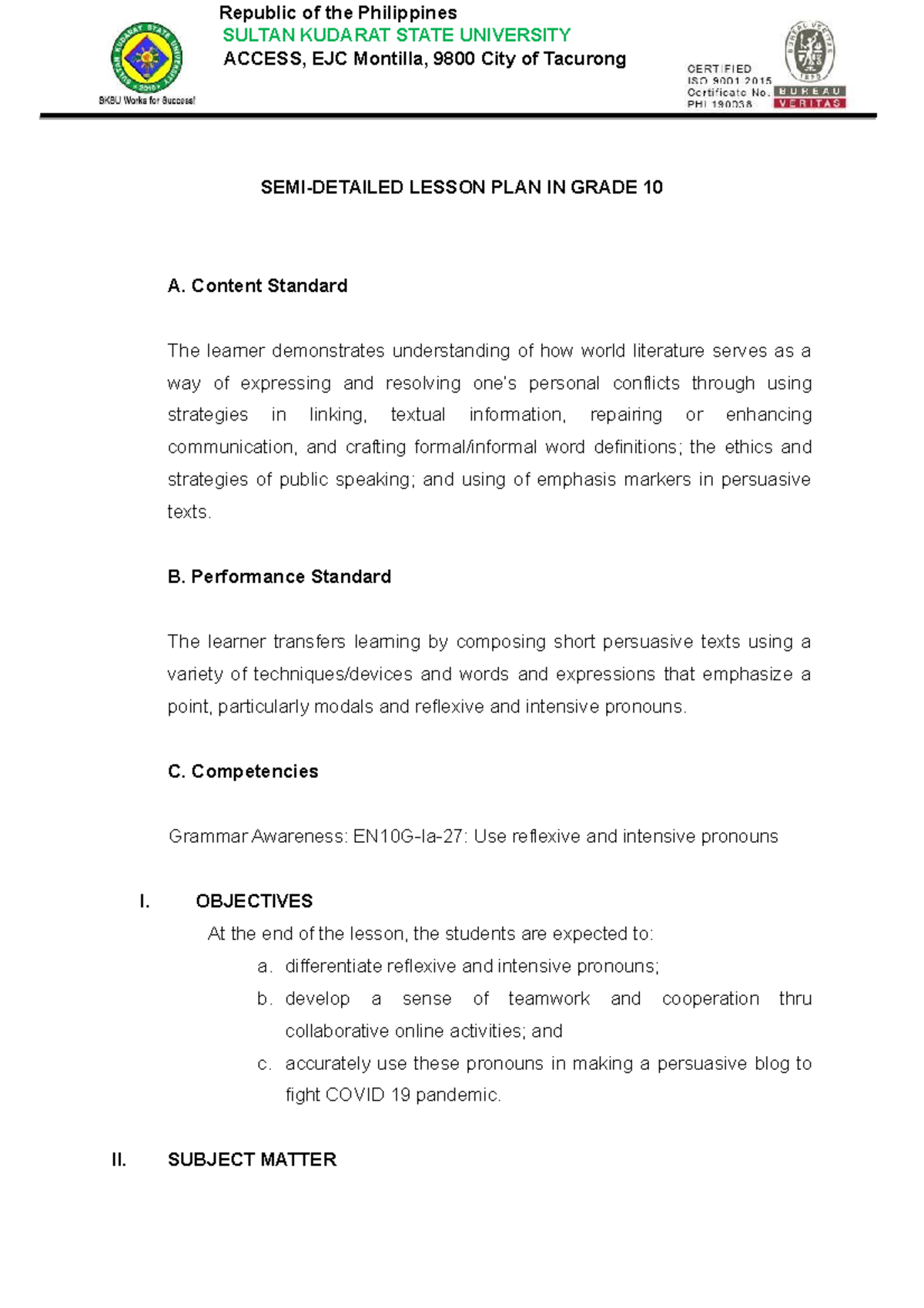 Semi- Detailed Lesson-Plan- Palman Alyssa-EDIT - SULTAN KUDARAT STATE UNIVERSITY ACCESS, EJC ...