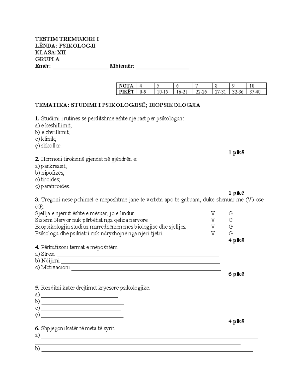 Teste per tremujoret Psikologjia 12 me zgjedhje ok - TESTIM TREMUJORI I ...