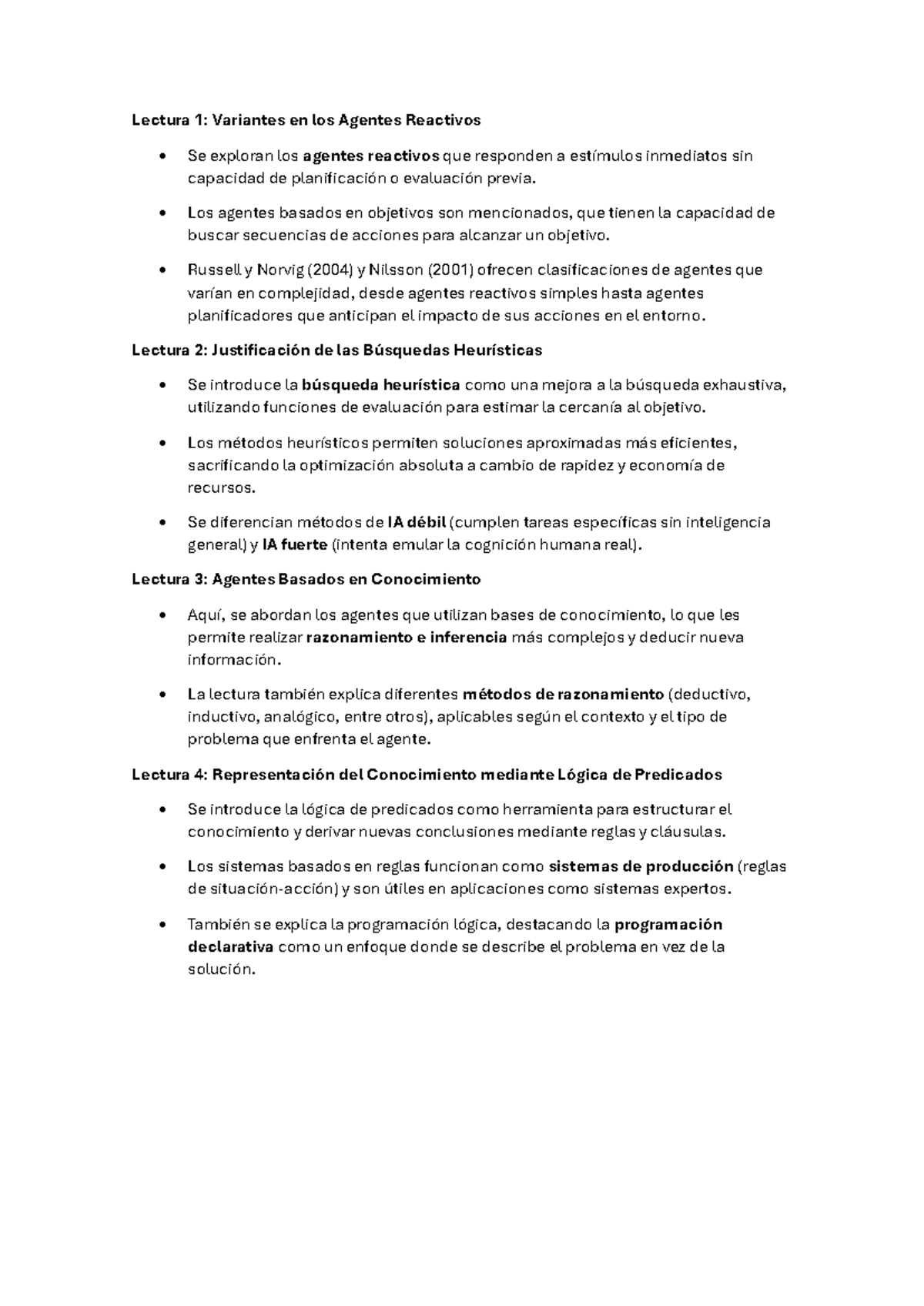 Resumen modulo 2 IA - Lectura 1: Variantes en los Agentes Reactivos ...