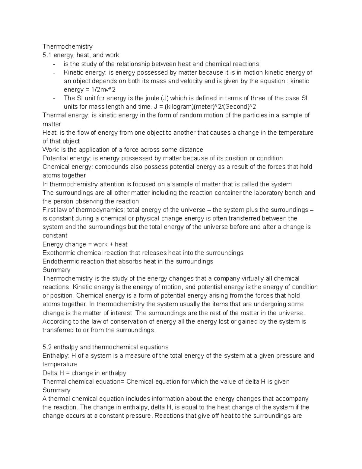 Chapter 5 - Chemistry - Thermochemistry 5 energy, heat, and work - is ...
