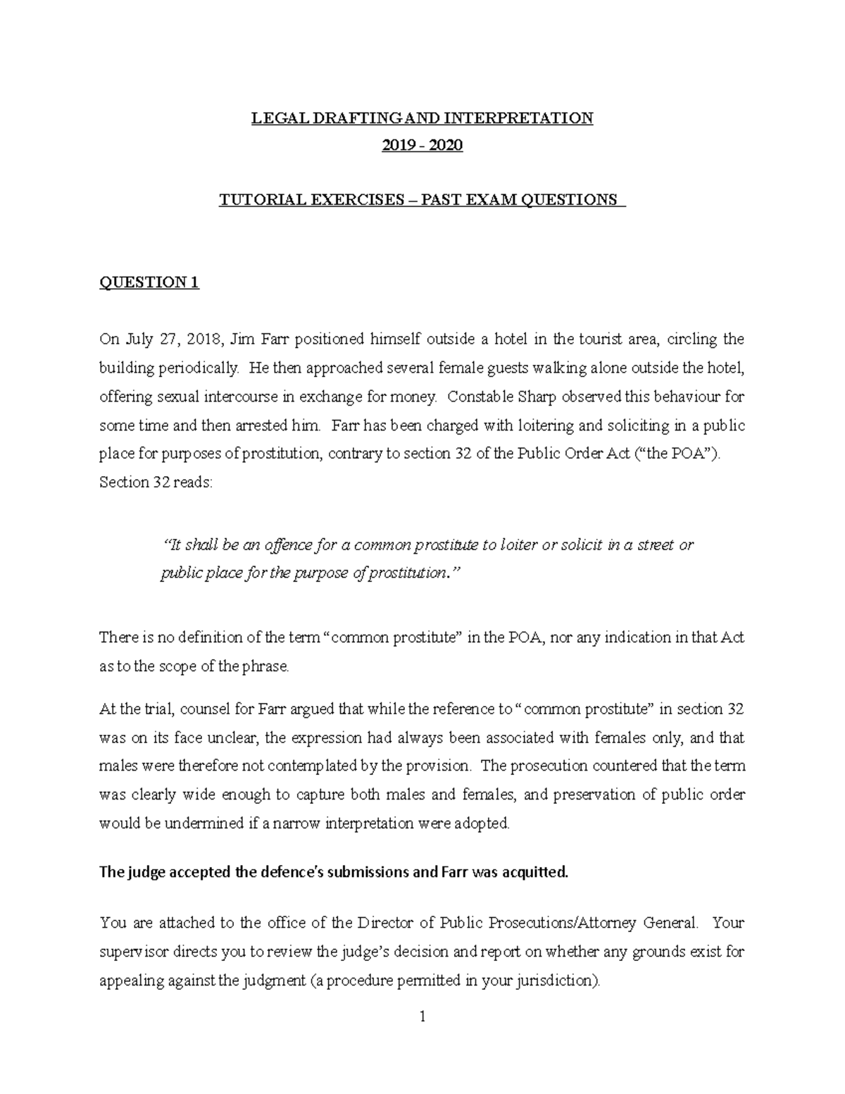 Exam 2019, answers - LEGAL DRAFTING AND INTERPRETATION 2019 - 2020 ...