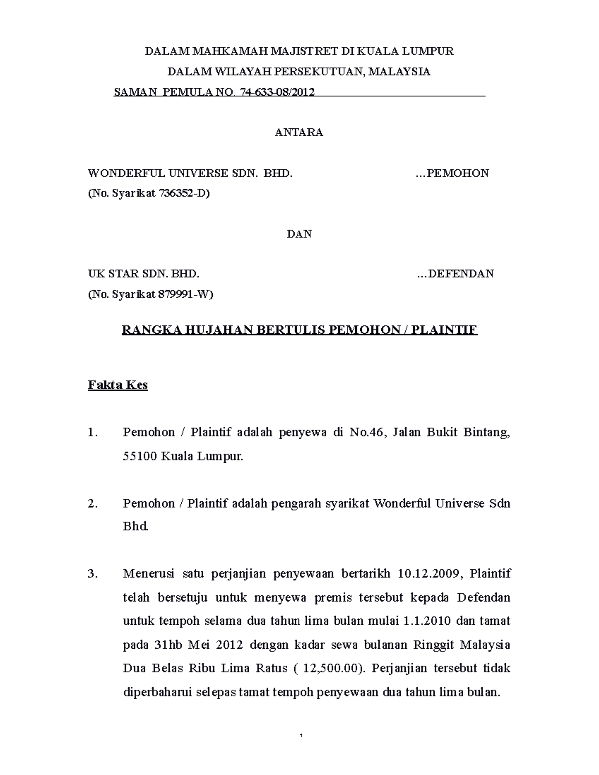 Hujahan Pemohon Plaintif 7 - DALAM MAHKAMAH MAJISTRET DI KUALA LUMPUR ...