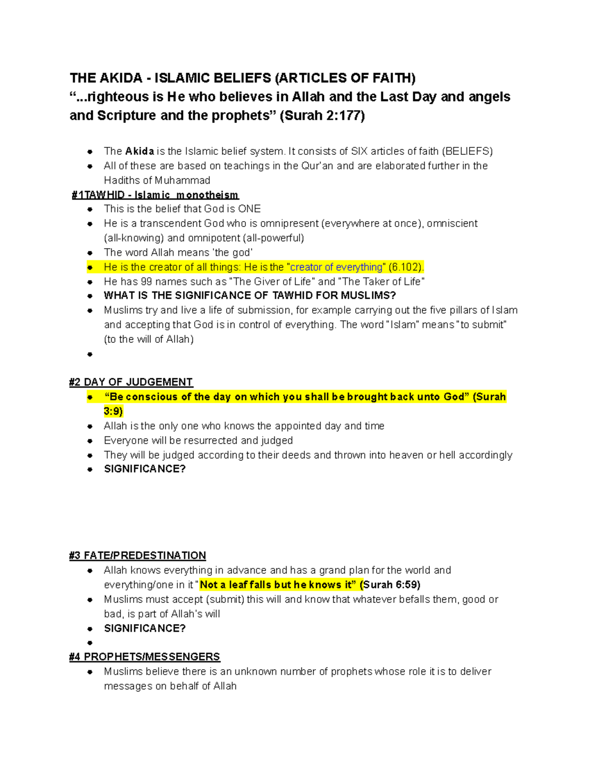 Islamic Beliefs - THE Akida - Google Docs - THE AKIDA - ISLAMIC BELIEFS ...
