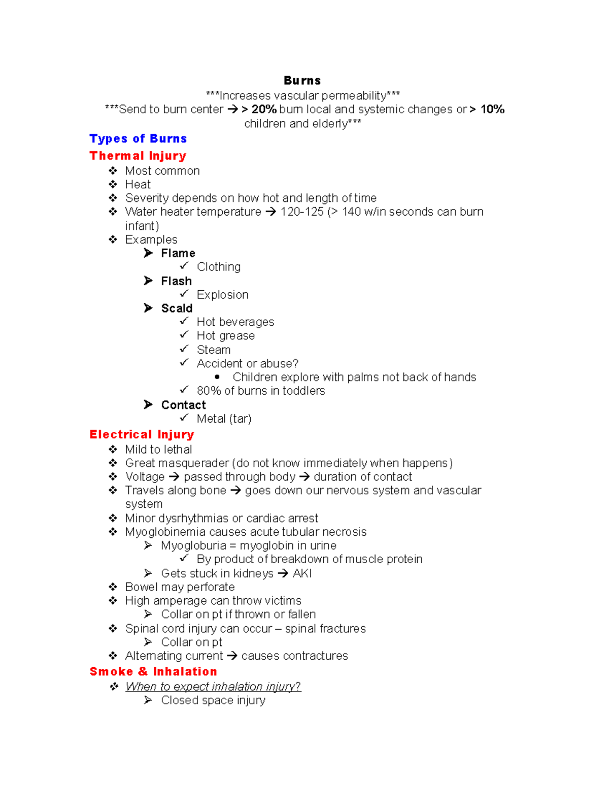 Burns Outline - Burns Increases vascular permeability Send to burn ...