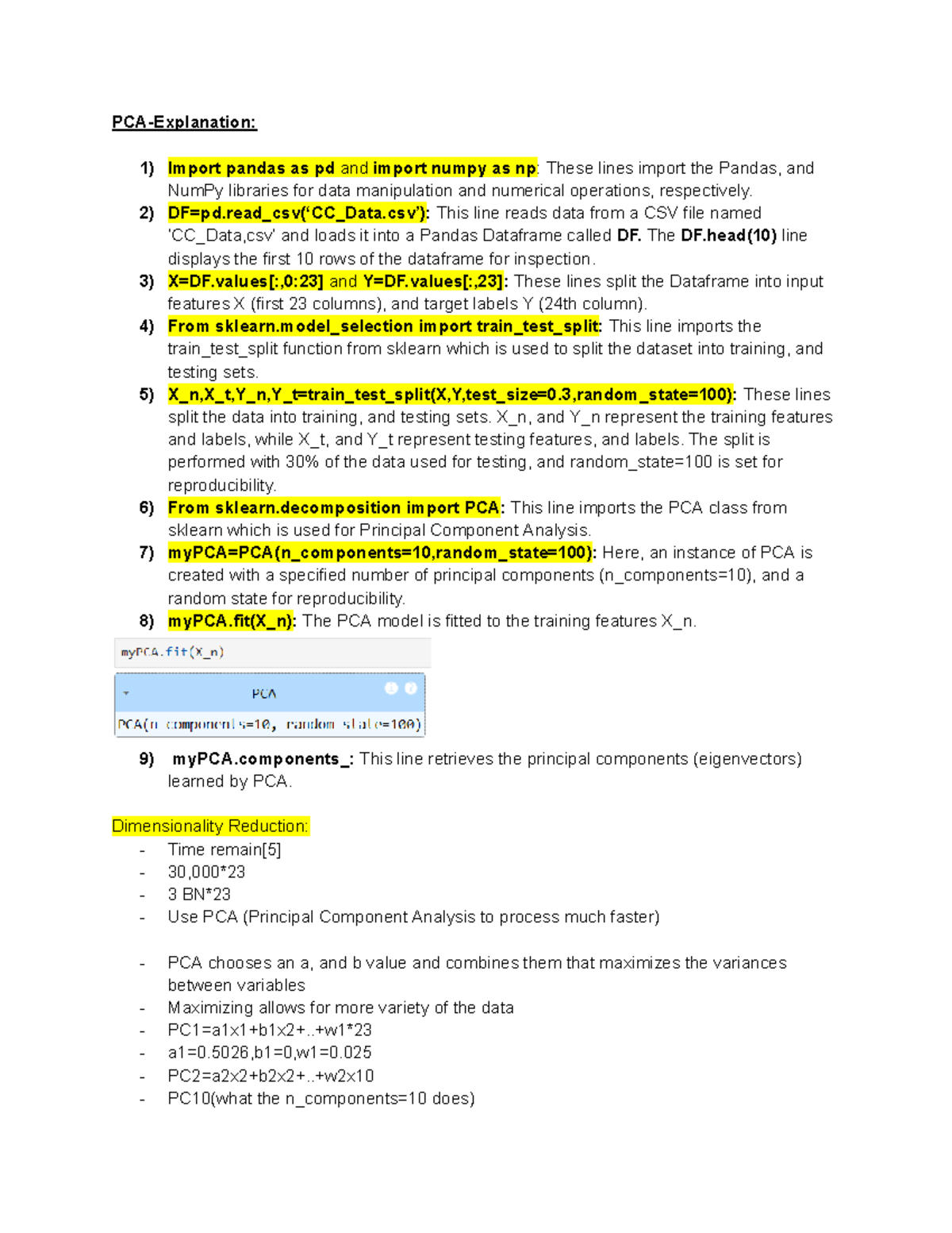 3FN3 Term Test Notes (part 2) - PCA-Explanation: 1) Import pandas as pd ...