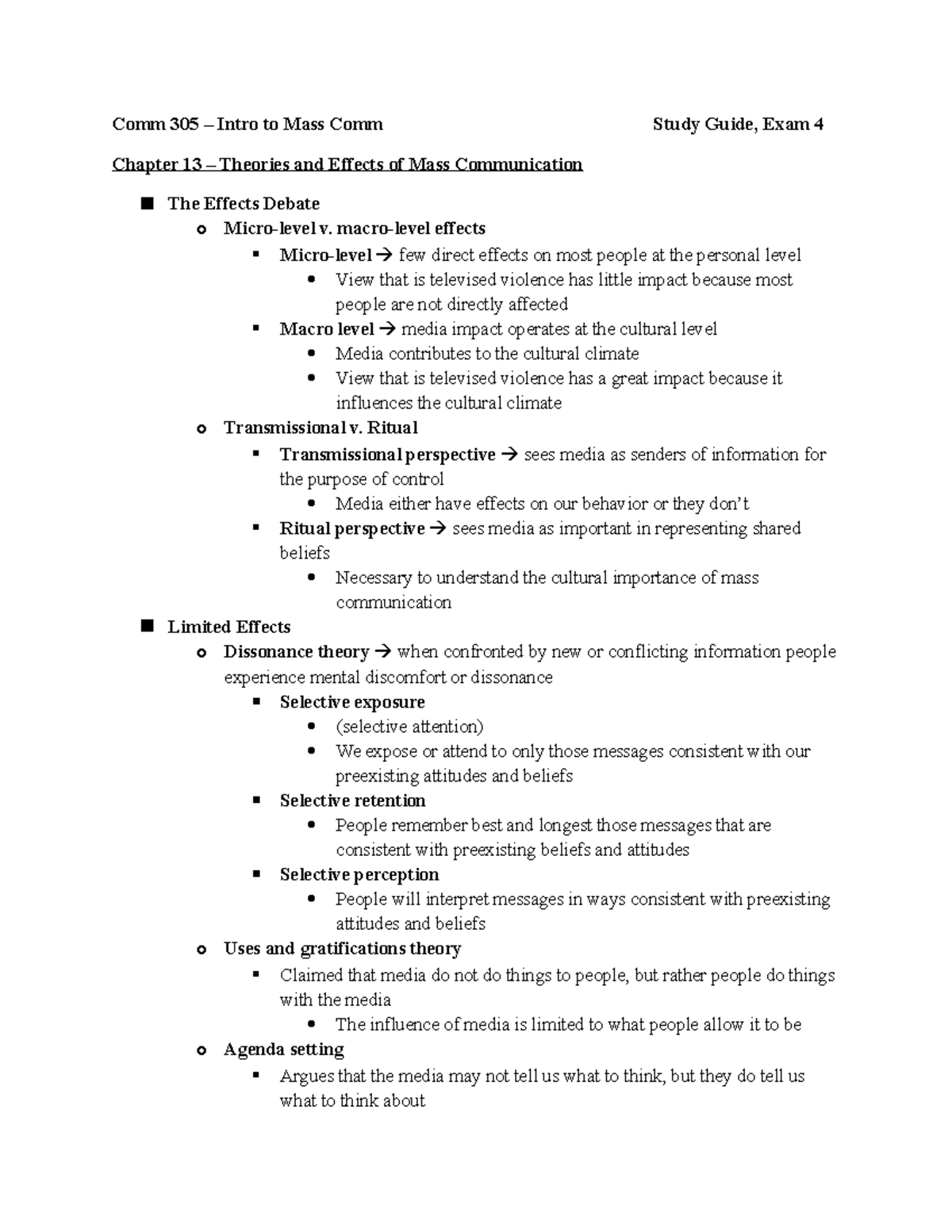 Exam 4 Study Guide - Comm 305 – Intro to Mass Comm Study Guide, Exam 4 ...