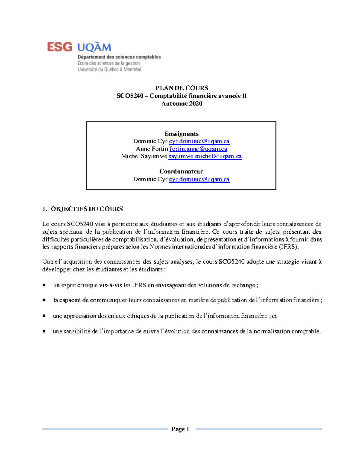 SCO5240 - Plan de cours A2020 - Warning: TT: undefined function: 32 PLAN DE COURS SCO5240 ...