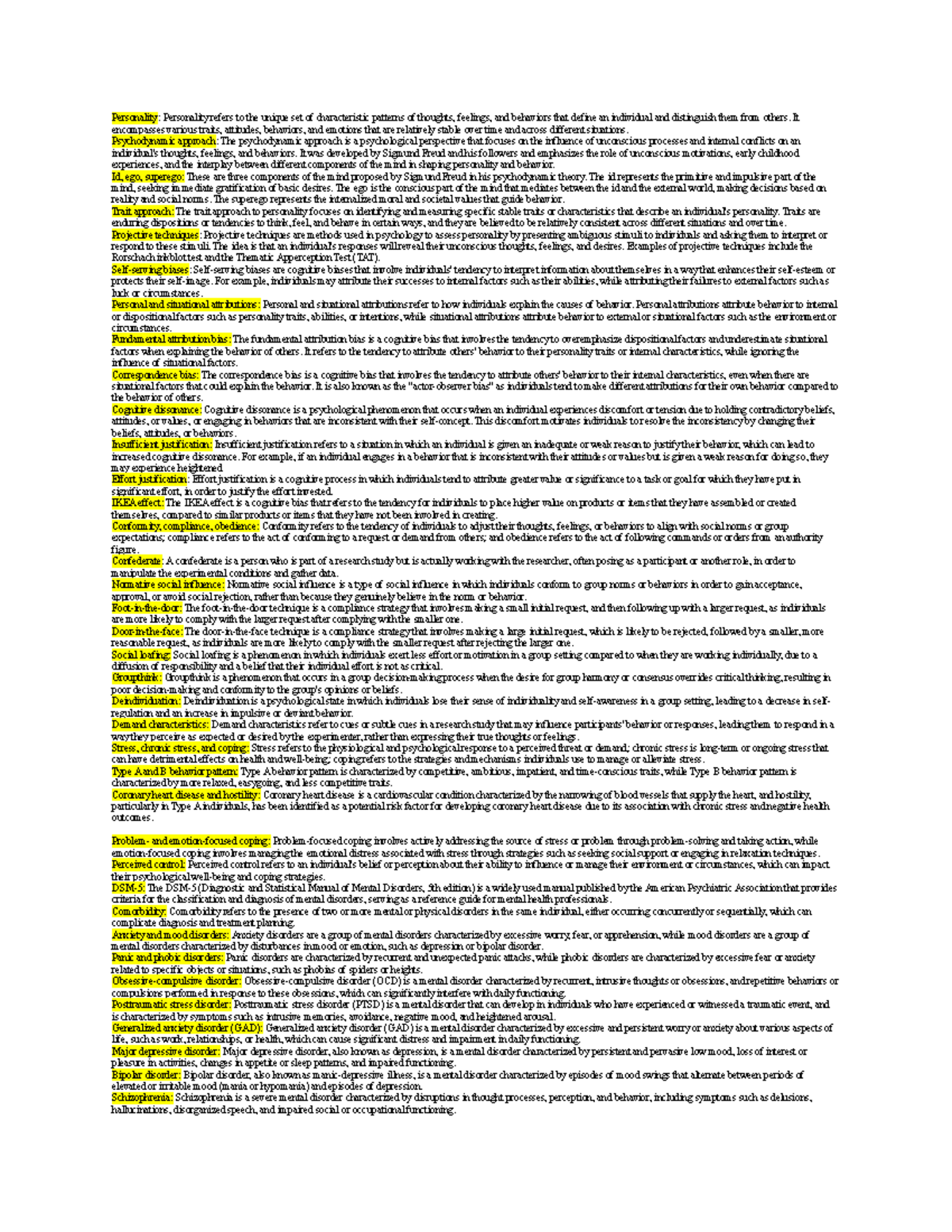 Psych Exam 3 Cheat Sheet - Personality: Personality refers to the ...