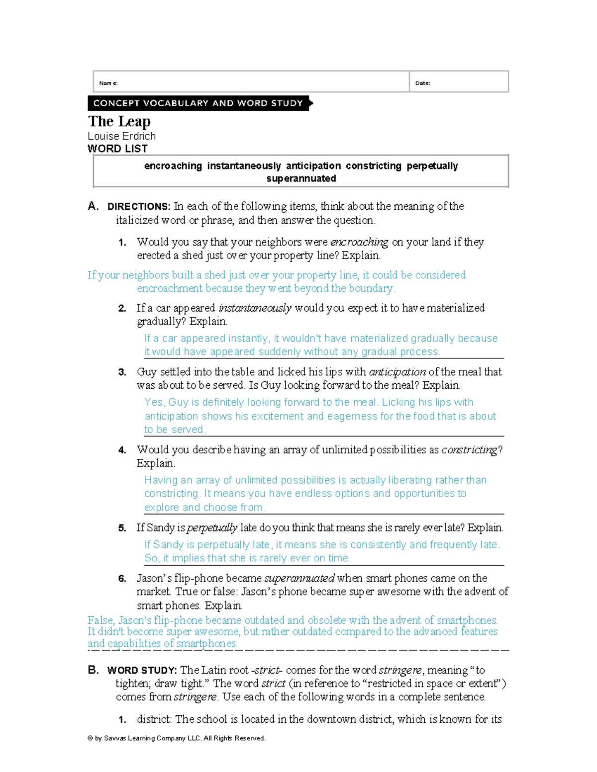1.HW 2 Concept vocabulary and word study - Name: Date: The Leap Louise ...