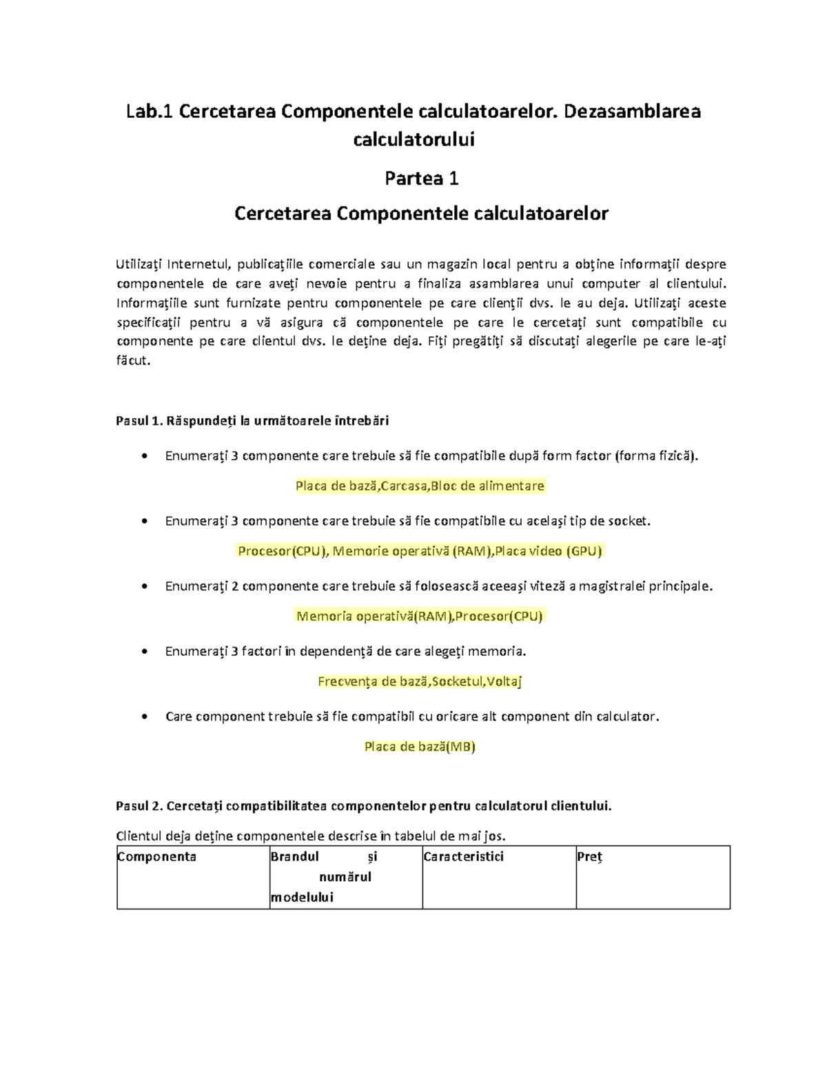LL1. Cercetarea componentelor calculatoarelor personale. Dezasamblarea ...