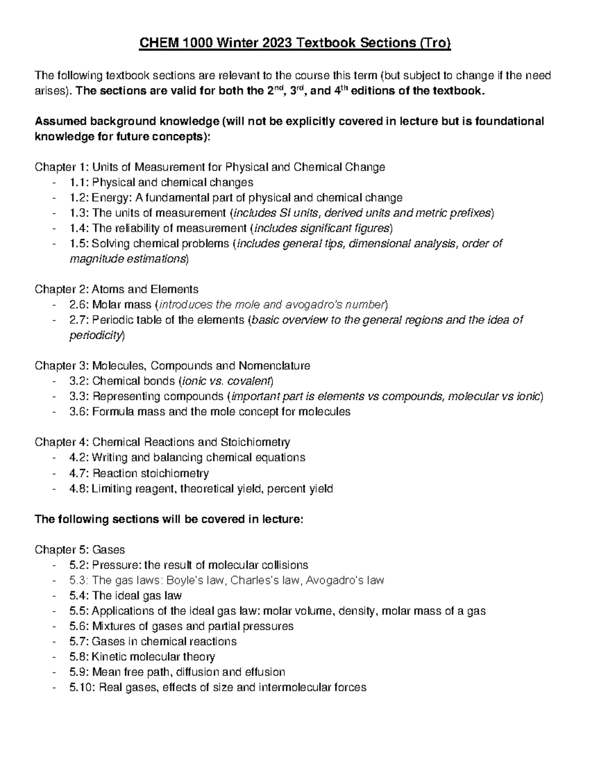 Textbook Sections - The sections are valid for both the 2nd, 3 rd, and ...