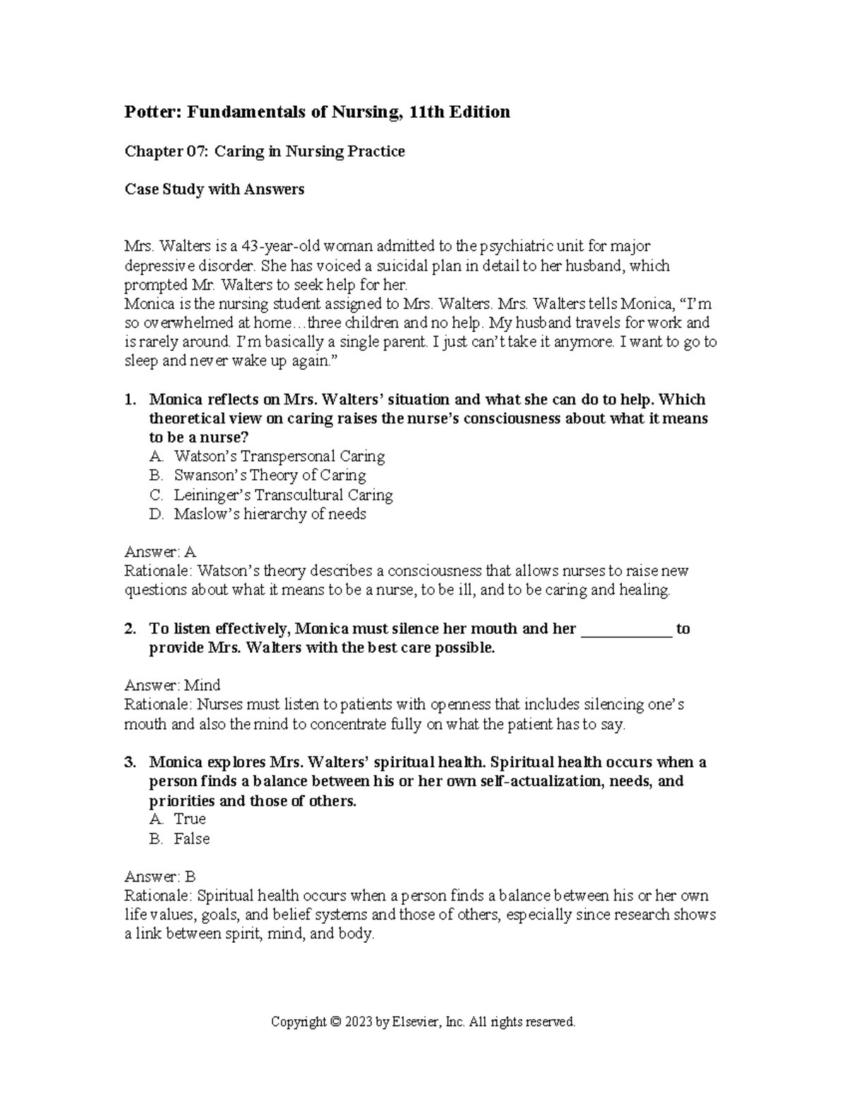 Chapter 007 - Case Study 7 - Copyright © 2023 by Elsevier, Inc. All rights reserved. Potter ...