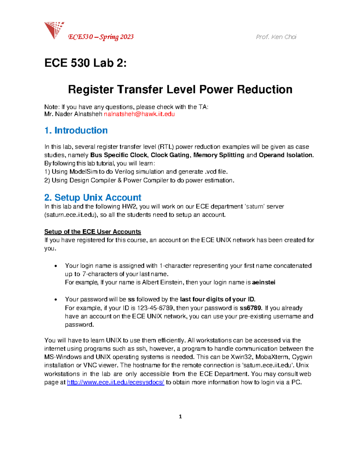 ECE530-Lab2-Register Transfer Level Power Reduction - ECE 530 Lab 2 ...