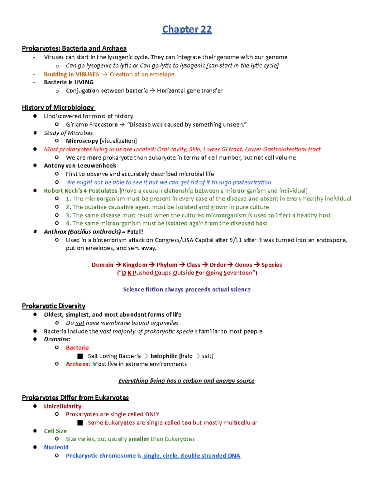 Biology Notes 22-23, Ancillary, 24-26, Culled - Chapter 22 Prokaryotes ...